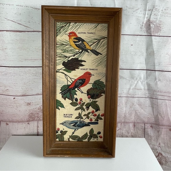 Art | Vintage 2 Framed Kay Dee Handprints Bird Linen Print Finch ...